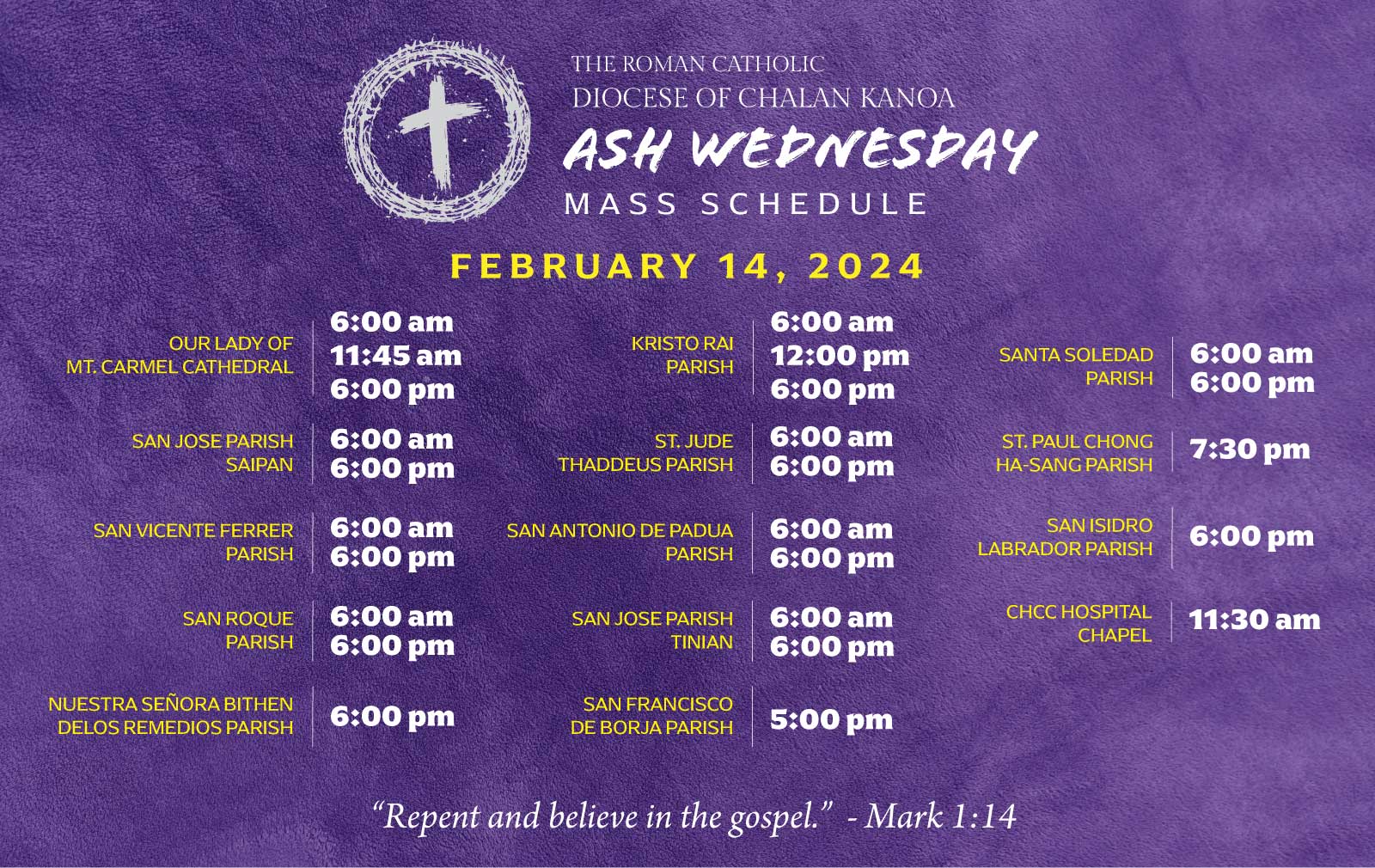 Ash Wednesday 2024 Mass Schedule Roman Catholic Diocese Of Chalan Kanoa