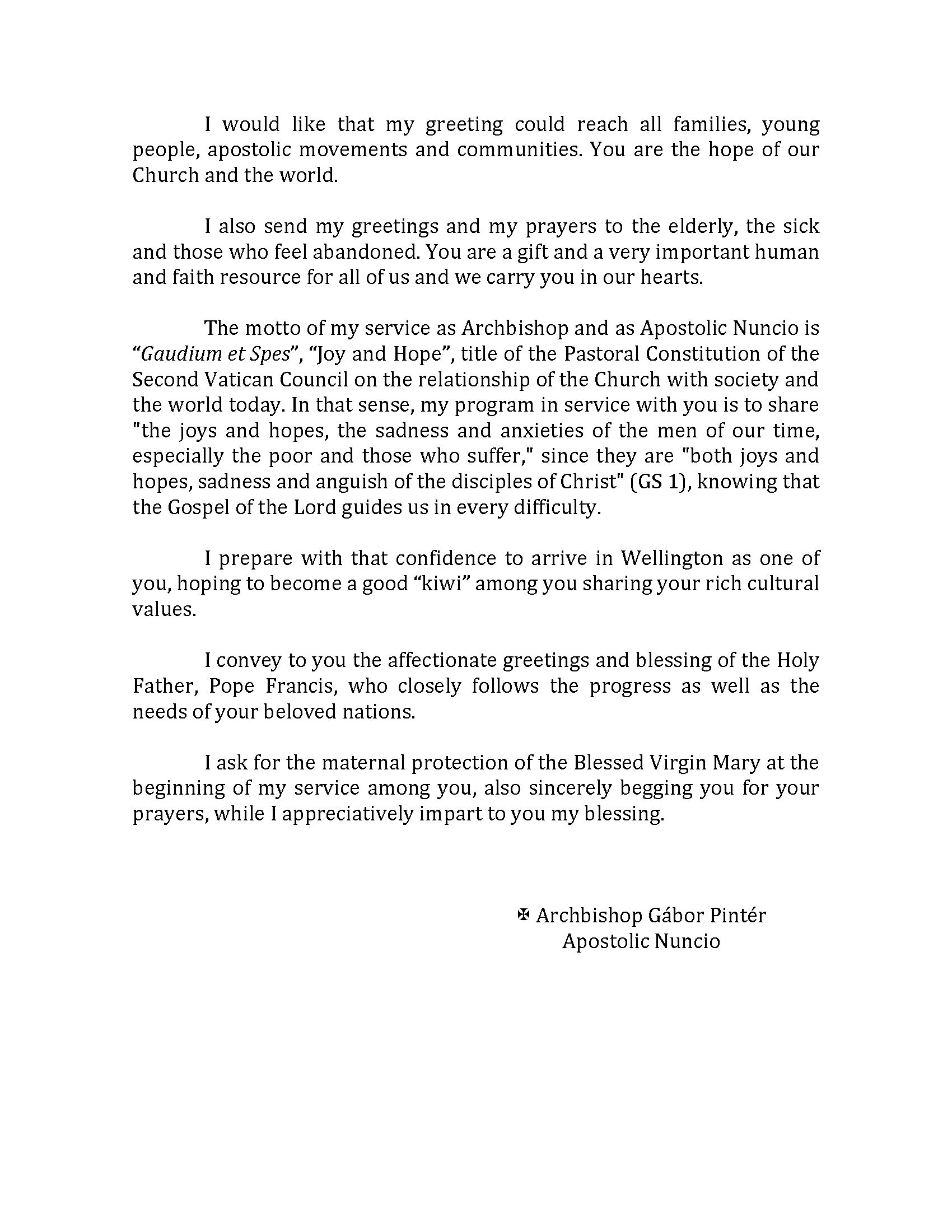 Message from the Apostolic Nuncio, His Excellency, Archbishop Gábor ...